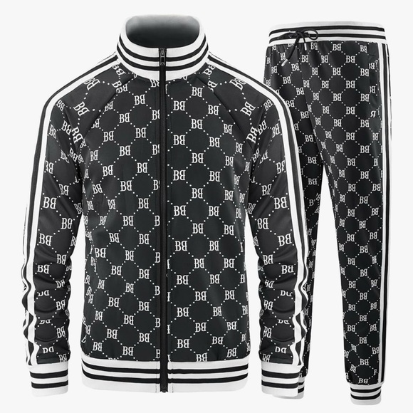 unbranded | Jackets & Coats | Mens Black Plaid Set Tracksuit 2 Piece ...